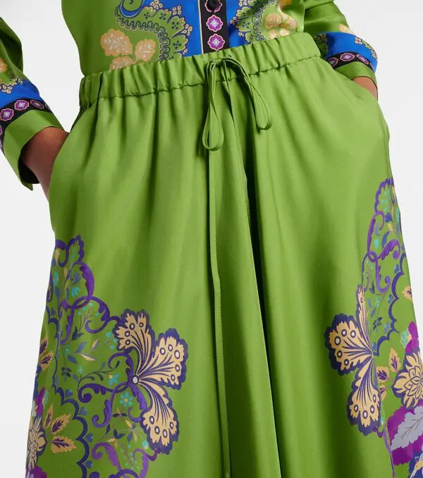 La DoubleJ Printed Silk Midi Skirt - Green