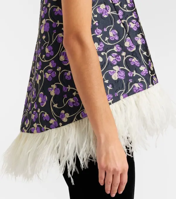 La DoubleJ La Scala Feather-trimmed Jacquard Top - Multicoloured