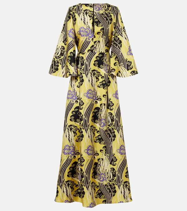 La DoubleJ Belle Cutout Printed Silk Maxi Dress