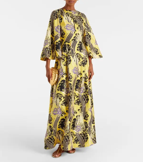 La DoubleJ Belle Cutout Printed Silk Maxi Dress
