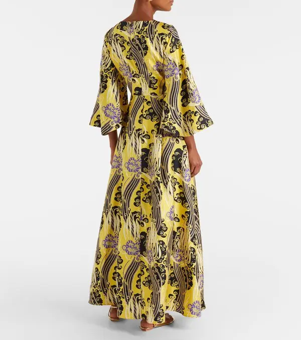 La DoubleJ Belle Cutout Printed Silk Maxi Dress