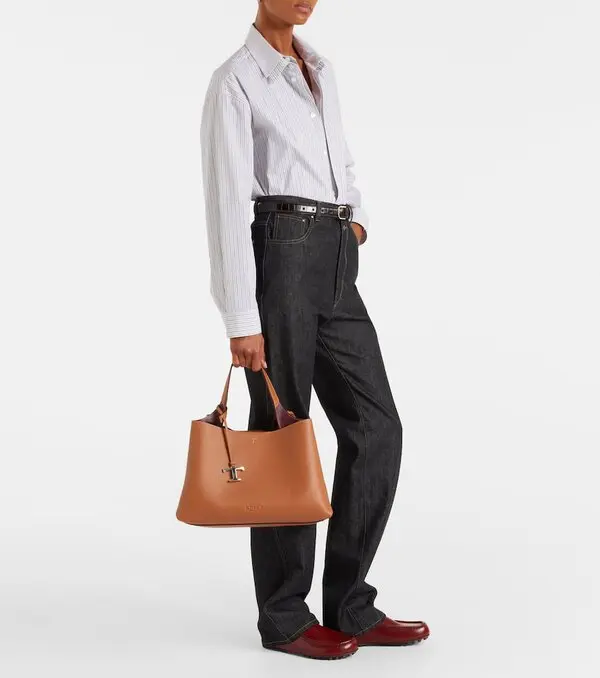 TOD'S Apa Medium Leather Tote Bag - Brown