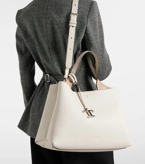 TOD'S Medium Leather Tote Bag - Beige