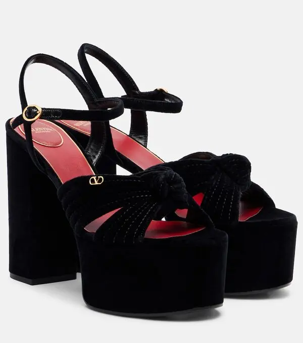 Valentino Garavani Crasher 125 Velvet Platform Sandals - Black