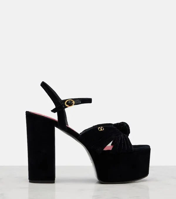 Valentino Garavani Crasher 125 Velvet Platform Sandals - Black