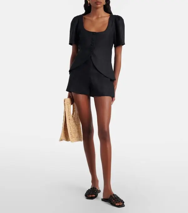 Faithfull The Brand Audrey Fitted Linen Top - Black - 20% Off | Editorialist