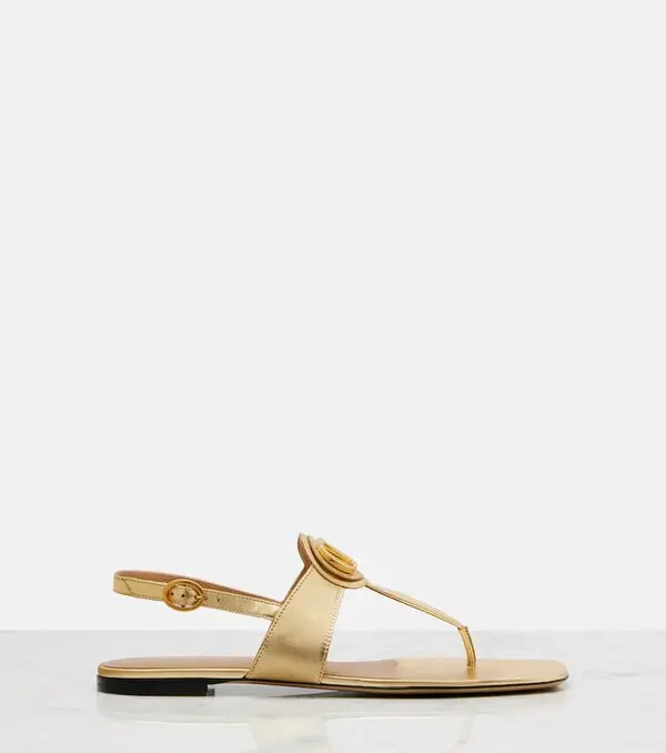 Valentino Garavani Vlogo Metallic Leather Thong Sandals