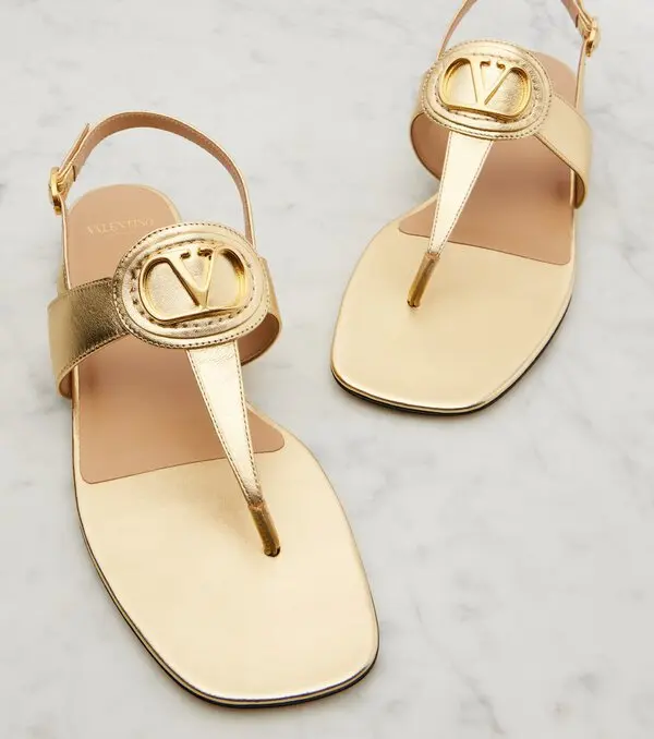 Valentino Garavani Vlogo Metallic Leather Thong Sandals