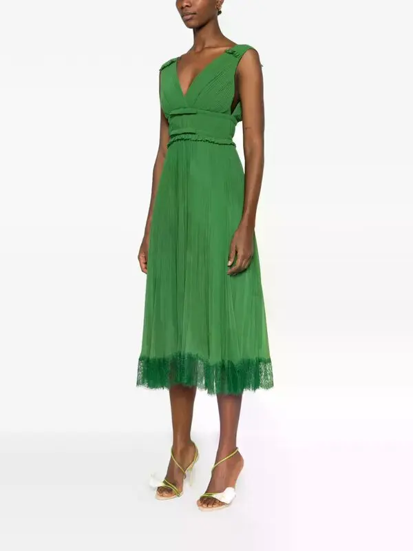 SELF-PORTRAIT Bow Pleated Dress - Green
