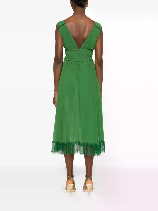 SELF-PORTRAIT Bow Pleated Dress - Green
