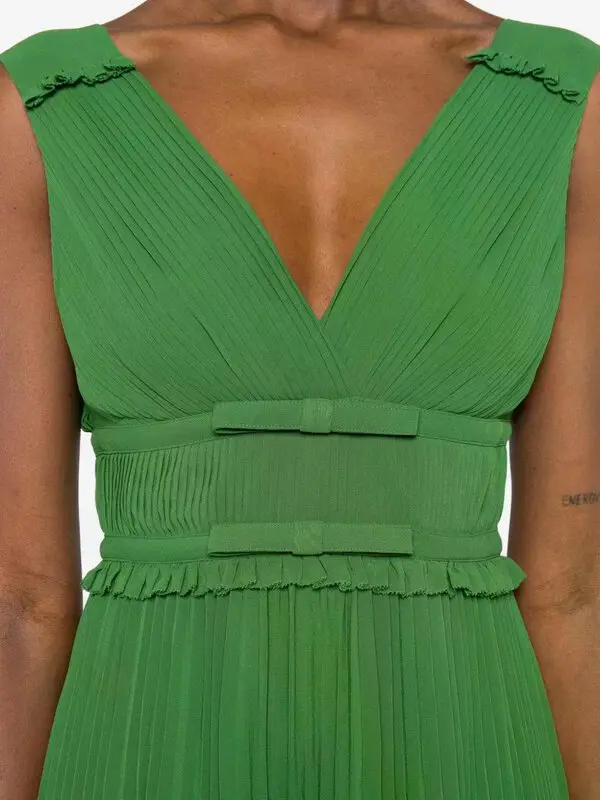 SELF-PORTRAIT Bow Pleated Dress - Green