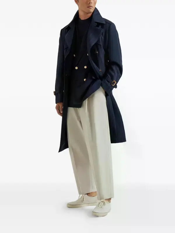 Brunello Cucinelli Striped Trench Coat - Blue