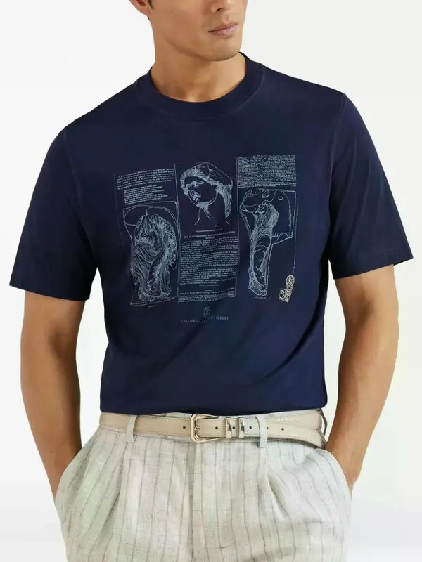 Brunello Cucinelli Crew-neck Graphic-print T-shirt - Blue