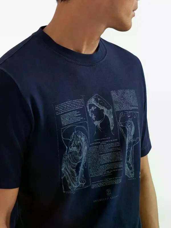 Brunello Cucinelli Crew-neck Graphic-print T-shirt - Blue