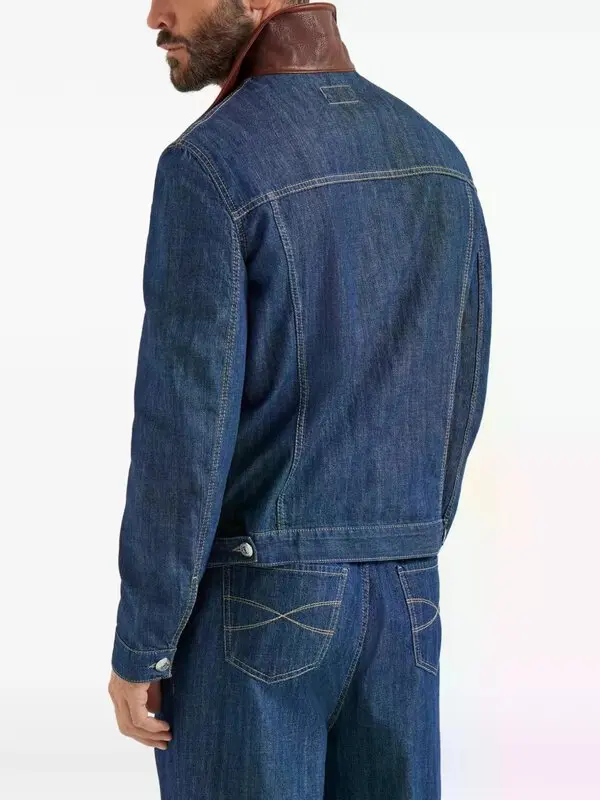 Brunello Cucinelli Leather-collar Denim Jacket - Blue