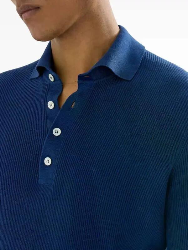 Brunello Cucinelli Cotton Half English Rib Knit Polo Shirt - Blue
