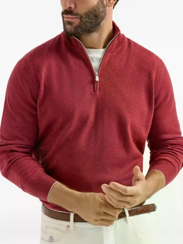Brunello Cucinelli Half-zip Cashmere Sweater - Red