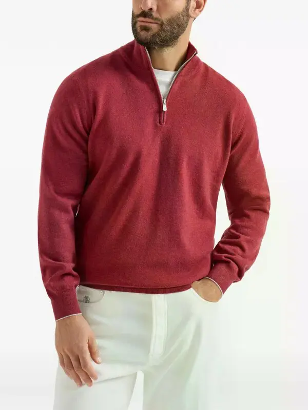 Brunello Cucinelli Half-zip Cashmere Sweater - Red