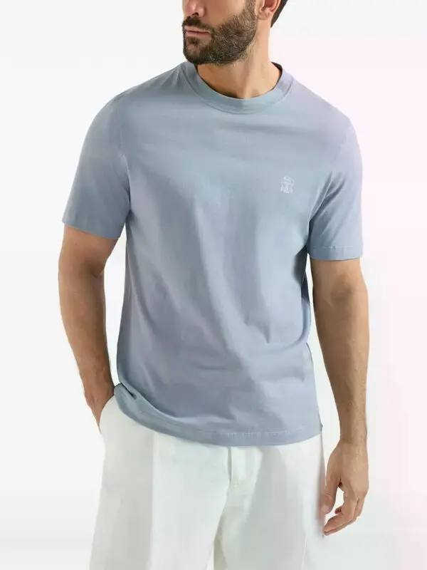 Brunello Cucinelli Crew-neck Logo-detail T-shirt - Blue