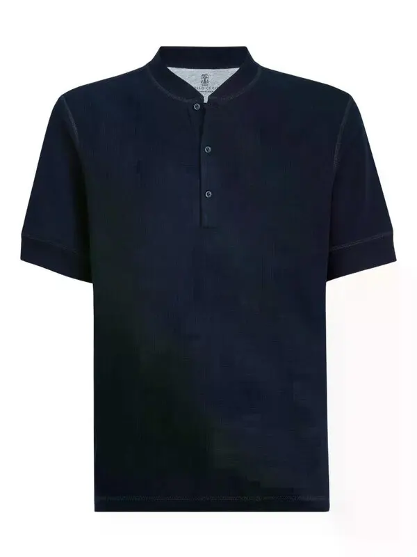 Brunello Cucinelli Waffle-pattern Henley-collar Polo Shirt