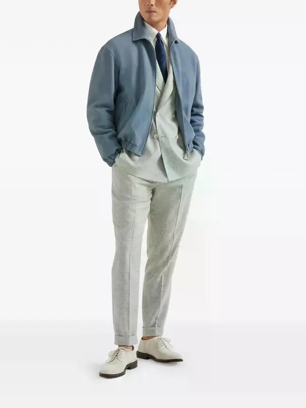 Brunello Cucinelli Prince Of Wales Check Virgin Wool Trousers - Grey