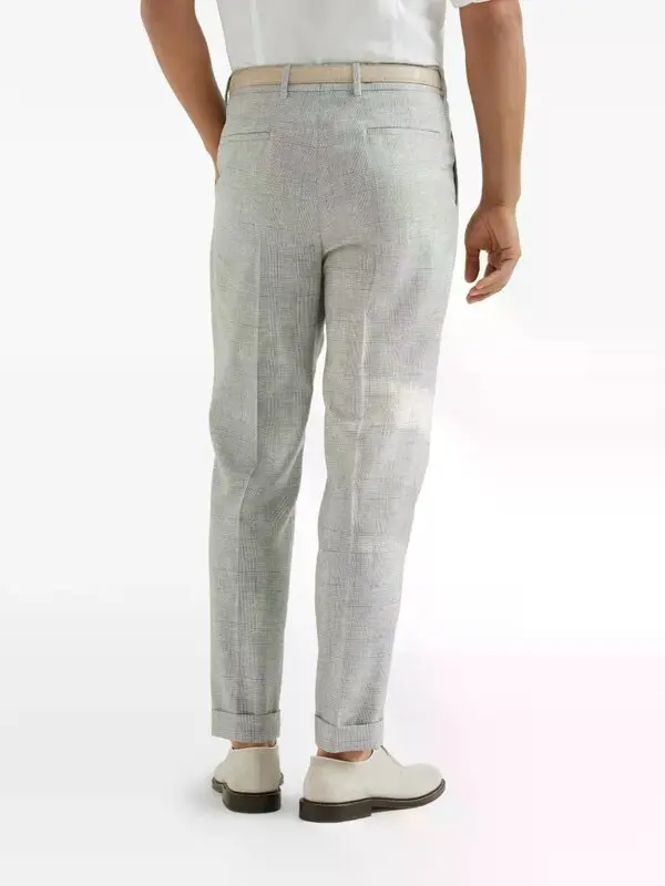 Brunello Cucinelli Prince Of Wales Check Virgin Wool Trousers - Grey