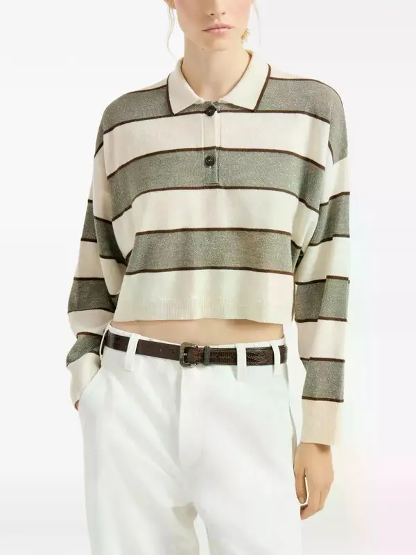 Brunello Cucinelli Striped-pattern Polo Shirt - Neutrals