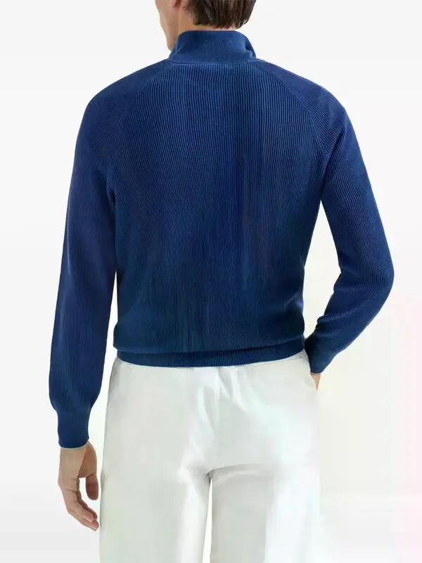Brunello Cucinelli Zip Cotton Sweater - Blue