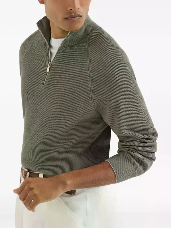 Brunello Cucinelli Rib Half-zip Sweater - Green