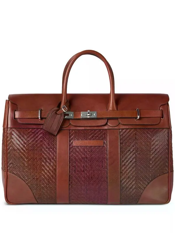 Brunello Cucinelli Braided Leather Luggage Bag - Brown