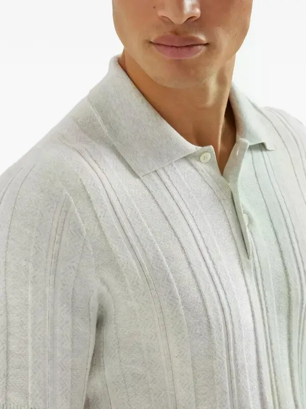 Brunello Cucinelli Ribbed Knit Polo Shirt - Grey