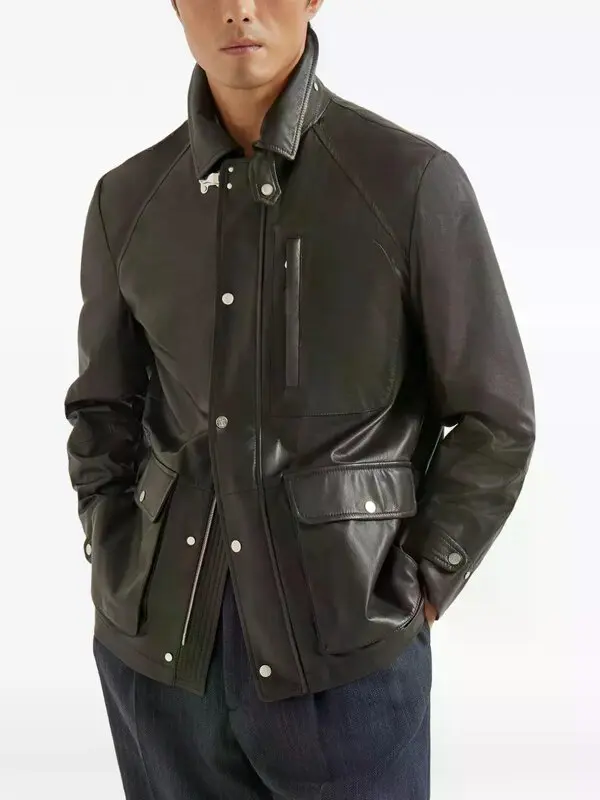 Brunello Cucinelli Calf Leather Jacket - Brown