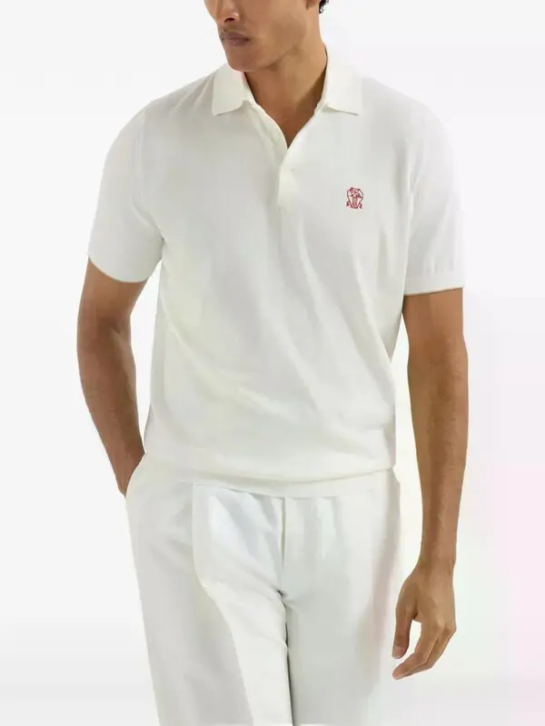 Brunello Cucinelli Butoon-fastening Logo-detail Polo Shirt - Neutrals