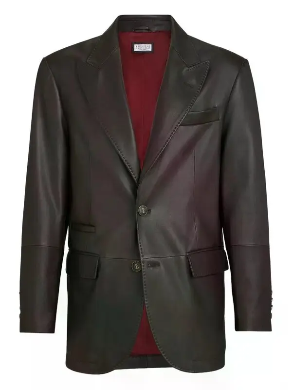 Brunello Cucinelli Peak-lapels Leather Blazer - Brown