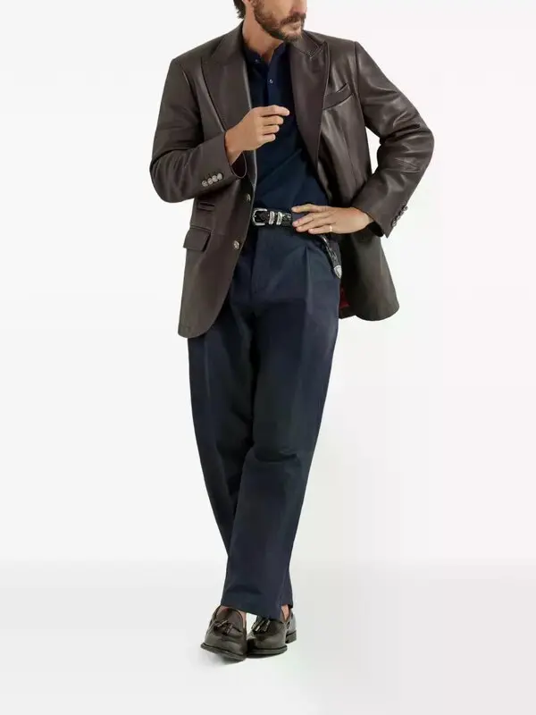 Brunello Cucinelli Peak-lapels Leather Blazer - Brown