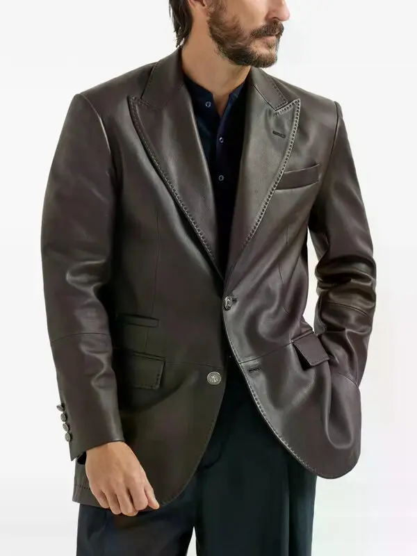 Brunello Cucinelli Peak-lapels Leather Blazer - Brown