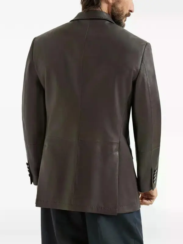 Brunello Cucinelli Peak-lapels Leather Blazer - Brown
