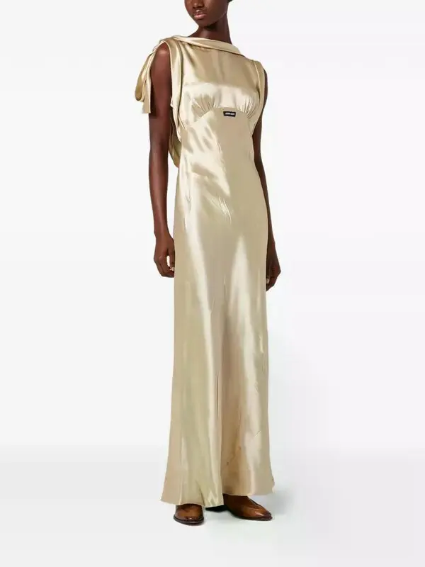 Miu Miu Long Satin Dress With Bow Accents
