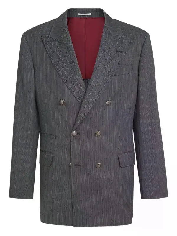 Brunello Cucinelli Striped-pattern Double-breasted Blazer - Grey