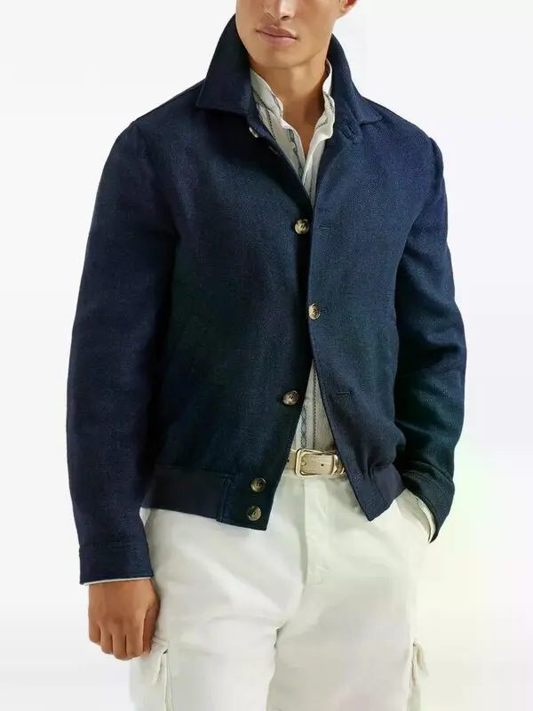 Brunello Cucinelli Navy Hopsack Shirt Jacket