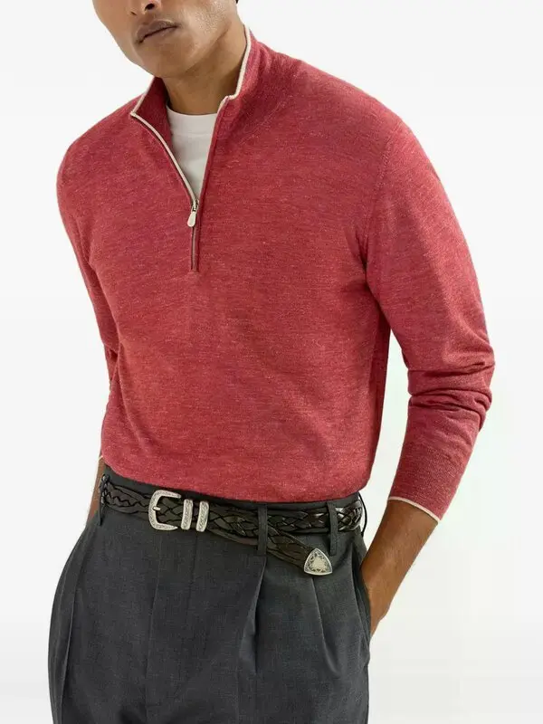 Brunello Cucinelli Half-zip Long-sleeve Sweater - Red