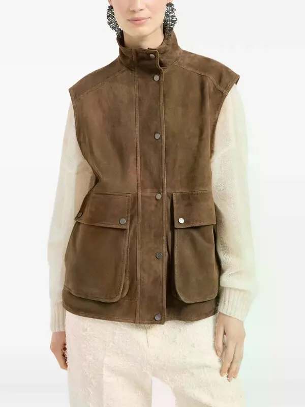 Brunello Cucinelli Monili-detail Front-pocket Vest - Brown