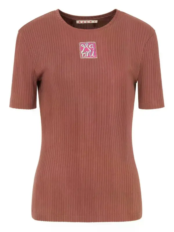 Marni Ribbed Knit T-shirt With Embroidered Logo