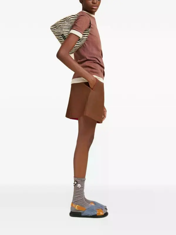 Marni Ribbed Knit T-shirt With Embroidered Logo - Brown