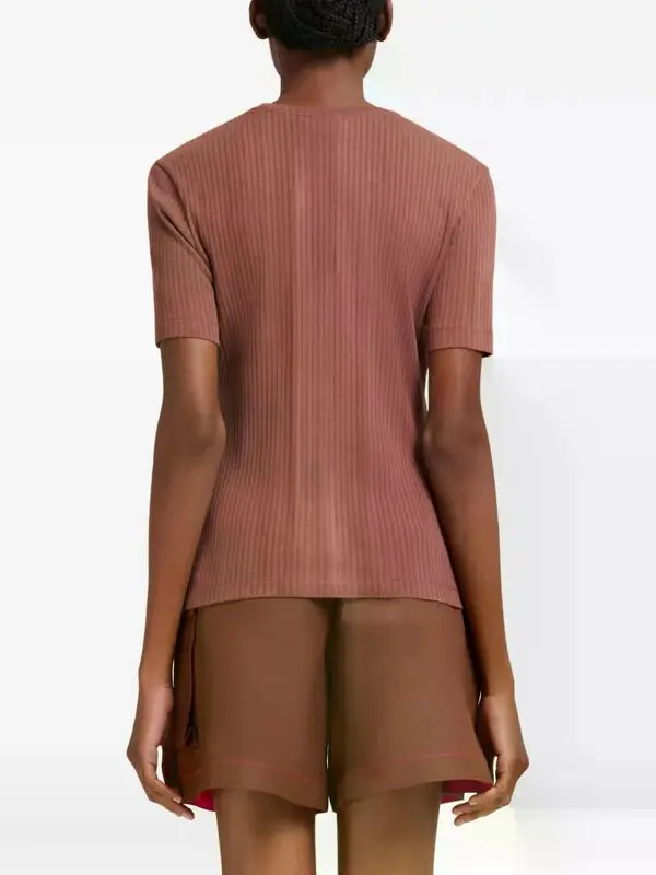Marni Ribbed Knit T-shirt With Embroidered Logo - Brown