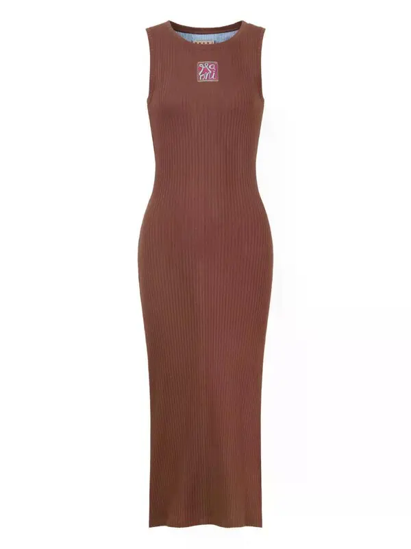 Marni Ribbed Logo-patch Midi Dress - Brown