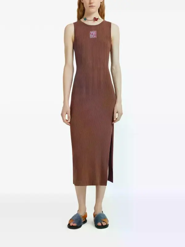 Marni Ribbed Logo-patch Midi Dress - Brown