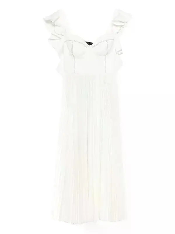 PARLOR Ruffled Pleated Midi Dress - White
