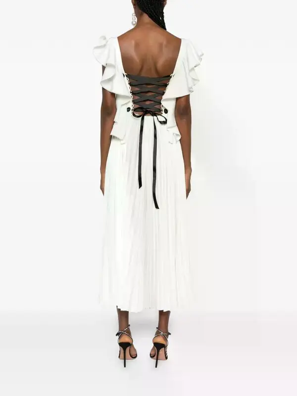 PARLOR Ruffled Pleated Midi Dress - White