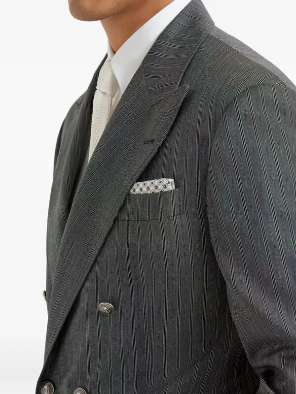 Brunello Cucinelli Geometric-pattern Silk Pocket Square - Grey